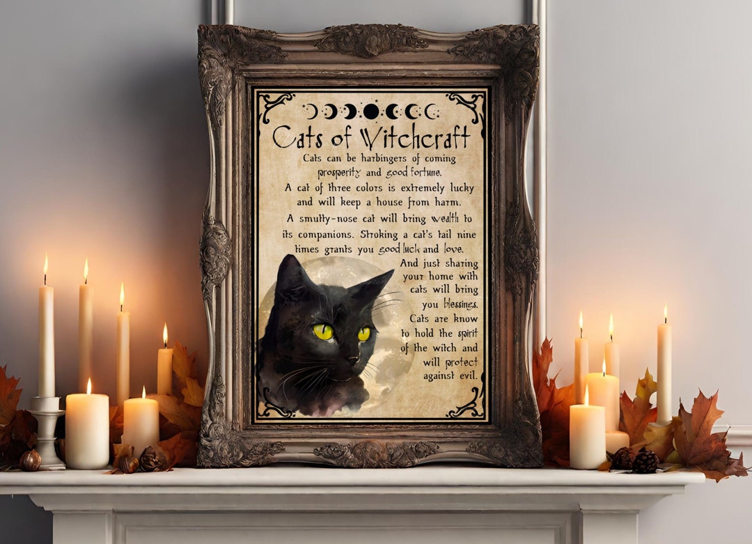 Cat of Witchcraft Black Cat Art Print Cat Symbolism Witch - Etsy