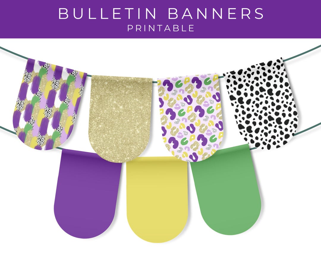Mardi Gras Bulletin Board Banner Bundle: Classroom Decor (printable PDF ...