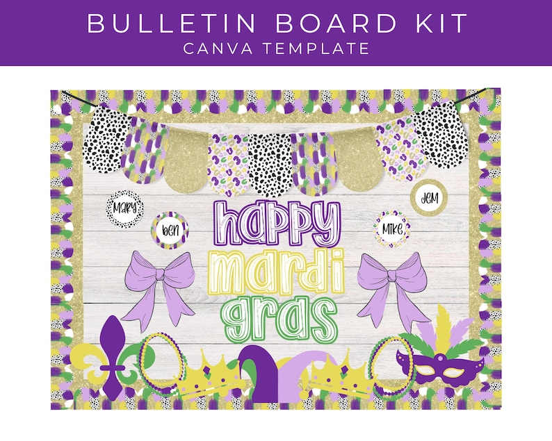 Mardi Gras Bulletin Board Kit for Classroom Decor, Teacher Printable ...