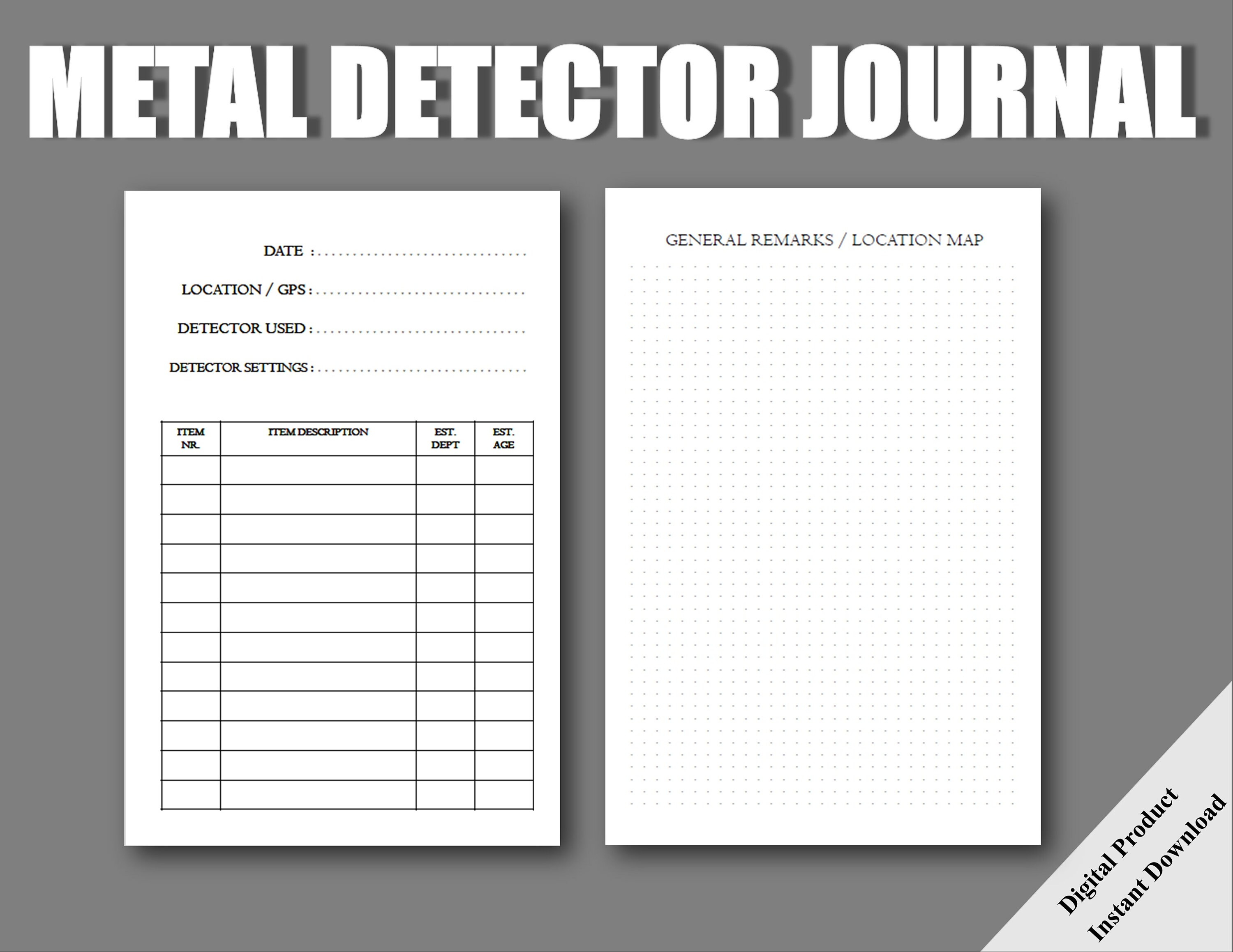 Metal Detecting Journal Logbook Printable File for Metal Detecting ...