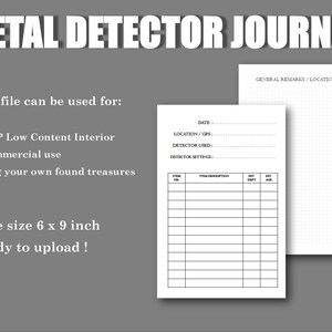 Metal Detecting Journal Logbook Printable File for Metal Detecting ...