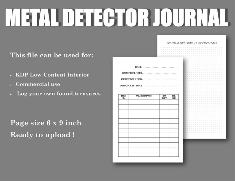 Metal Detecting Journal Logbook Printable File for Metal Detecting ...