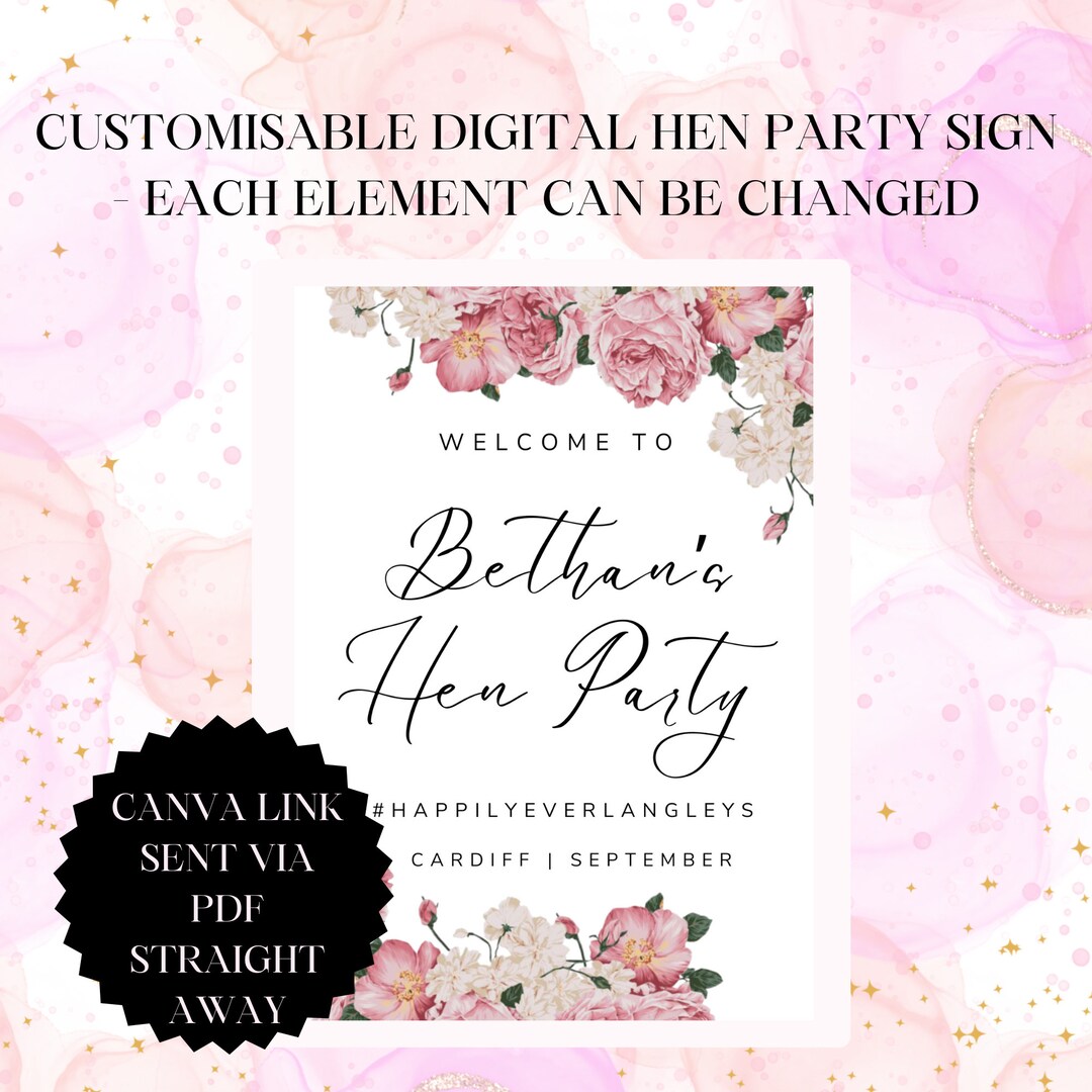 Hen Party Sign A2 Welcome Sign Digital Welcome Sign Hen Party Editable ...