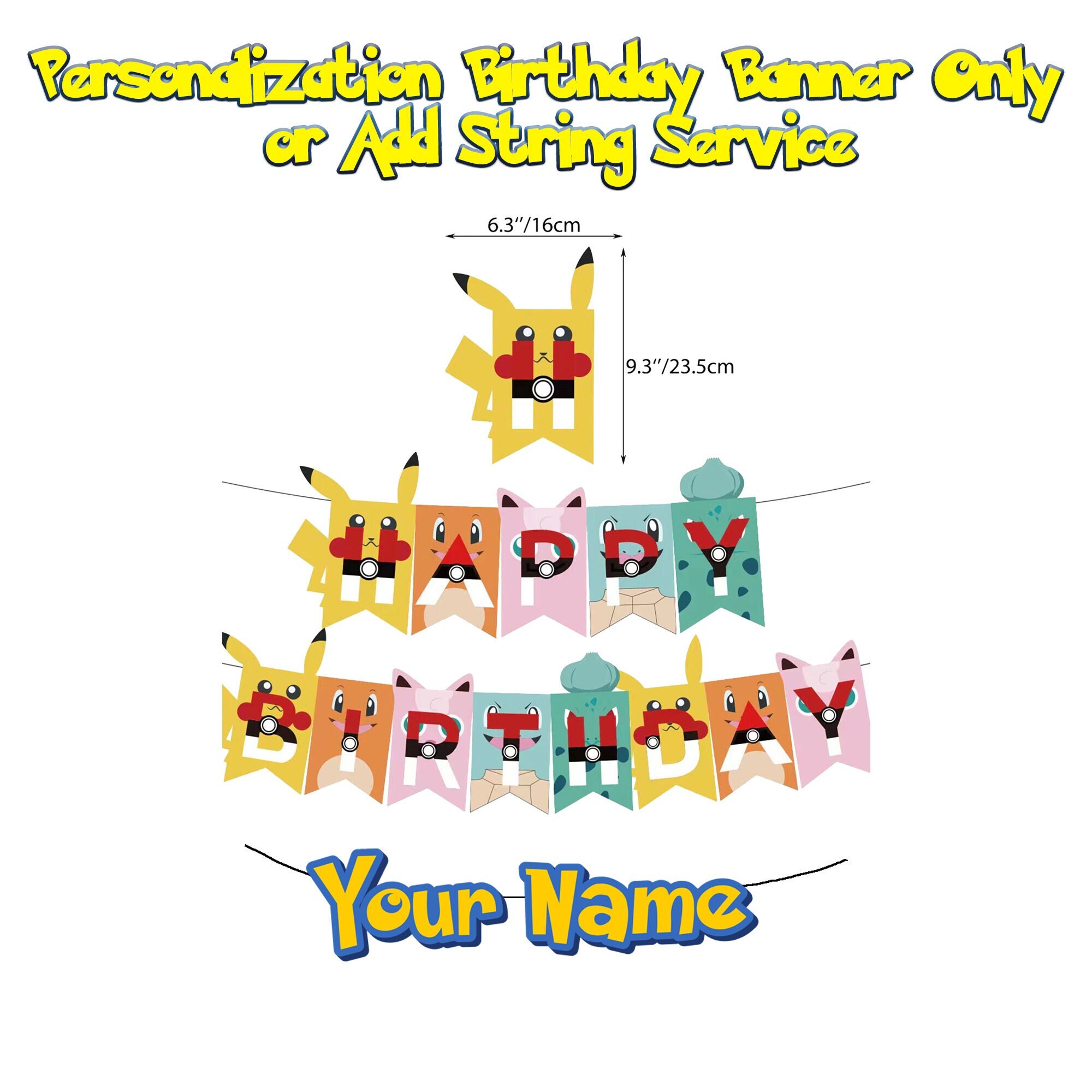 Personalization Pokemon Happy Birthday Banner | Pikachu, Charmander ...
