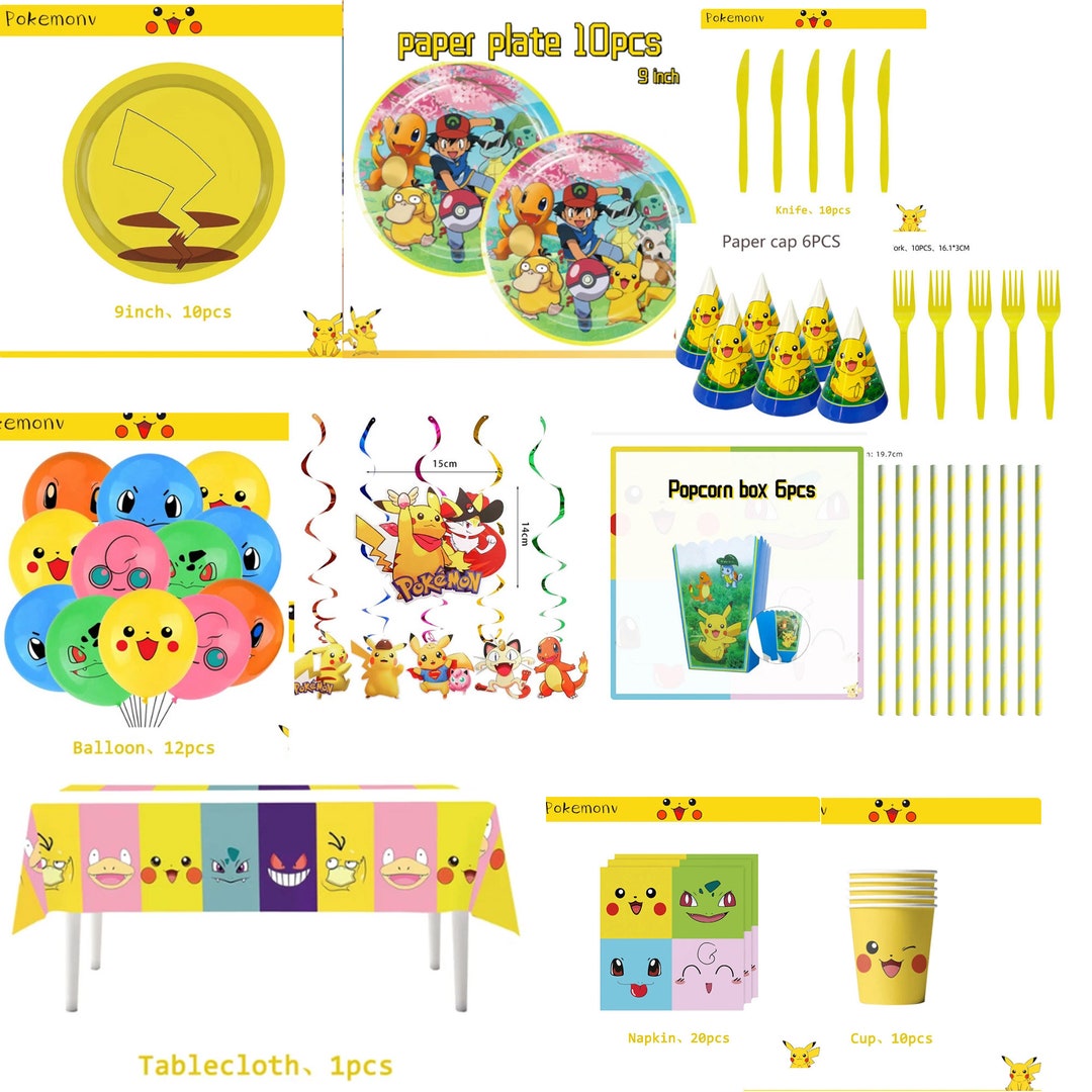 Customizable Pokemon Pikachu Tableware Party Kit | Pikachu, Charmander ...