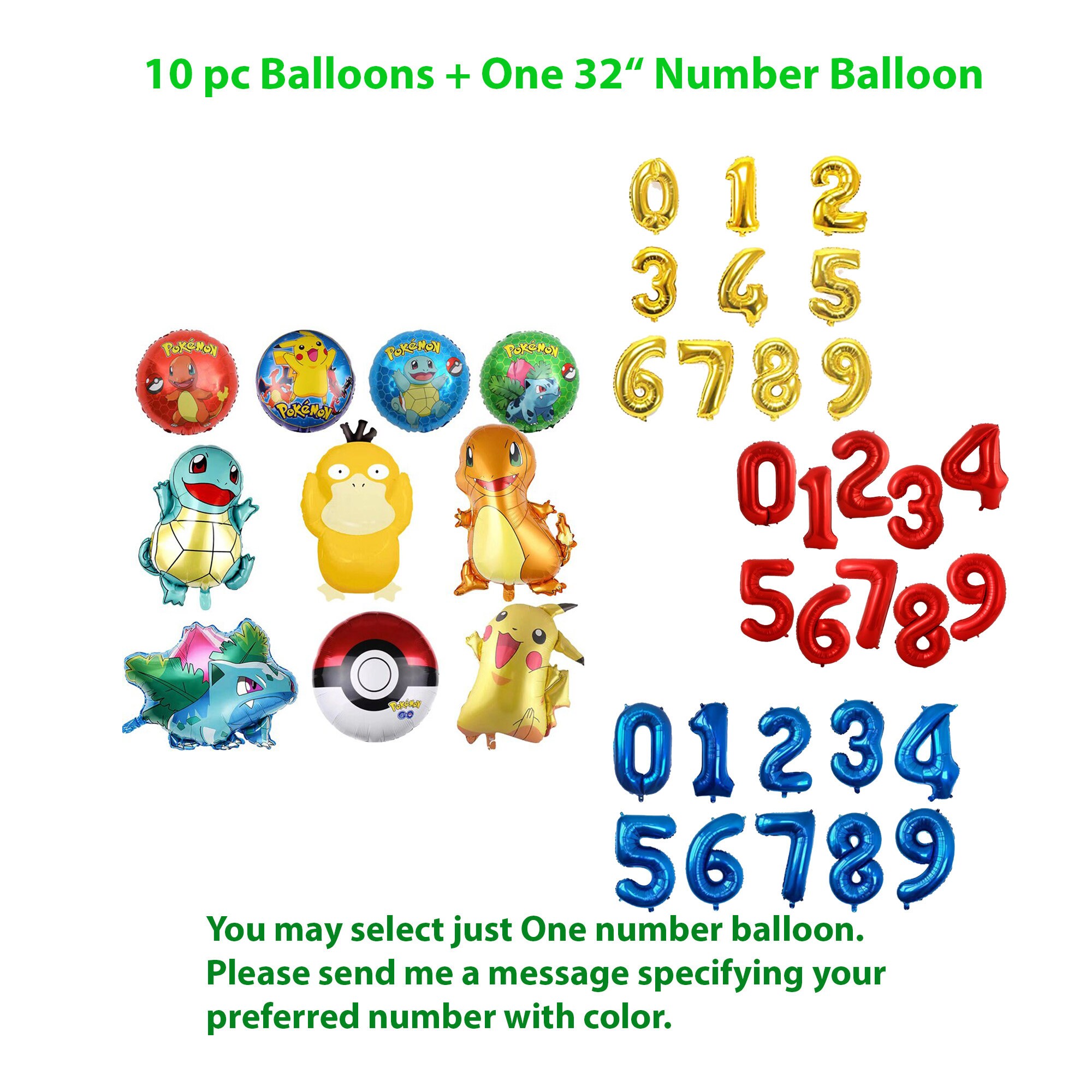 Personalization Pokemon Foil Balloons Set of 10 Large Pokemon Foil ...