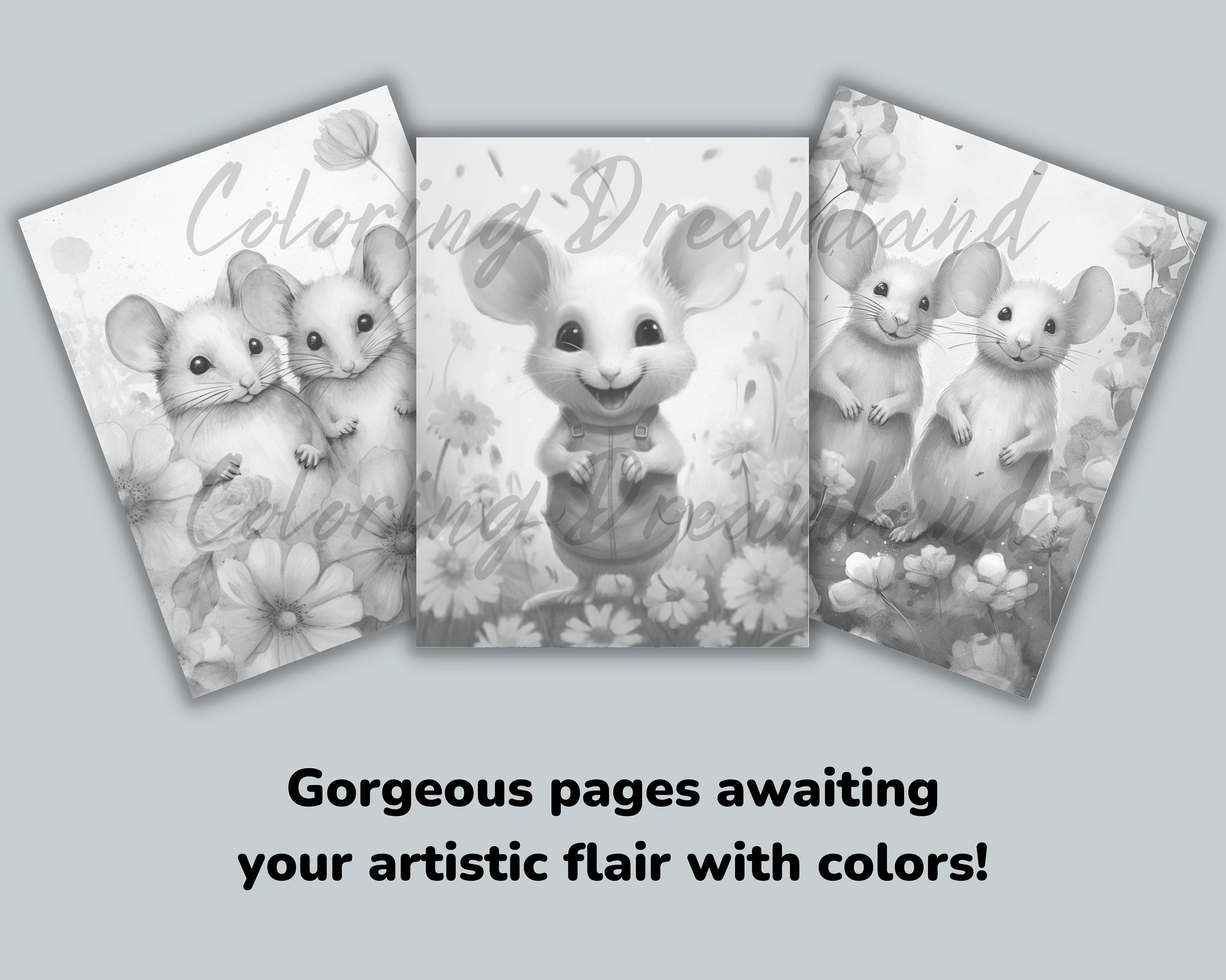 Mice Coloring Book, Mice Coloring Page, Fairytale Coloring, Animal ...