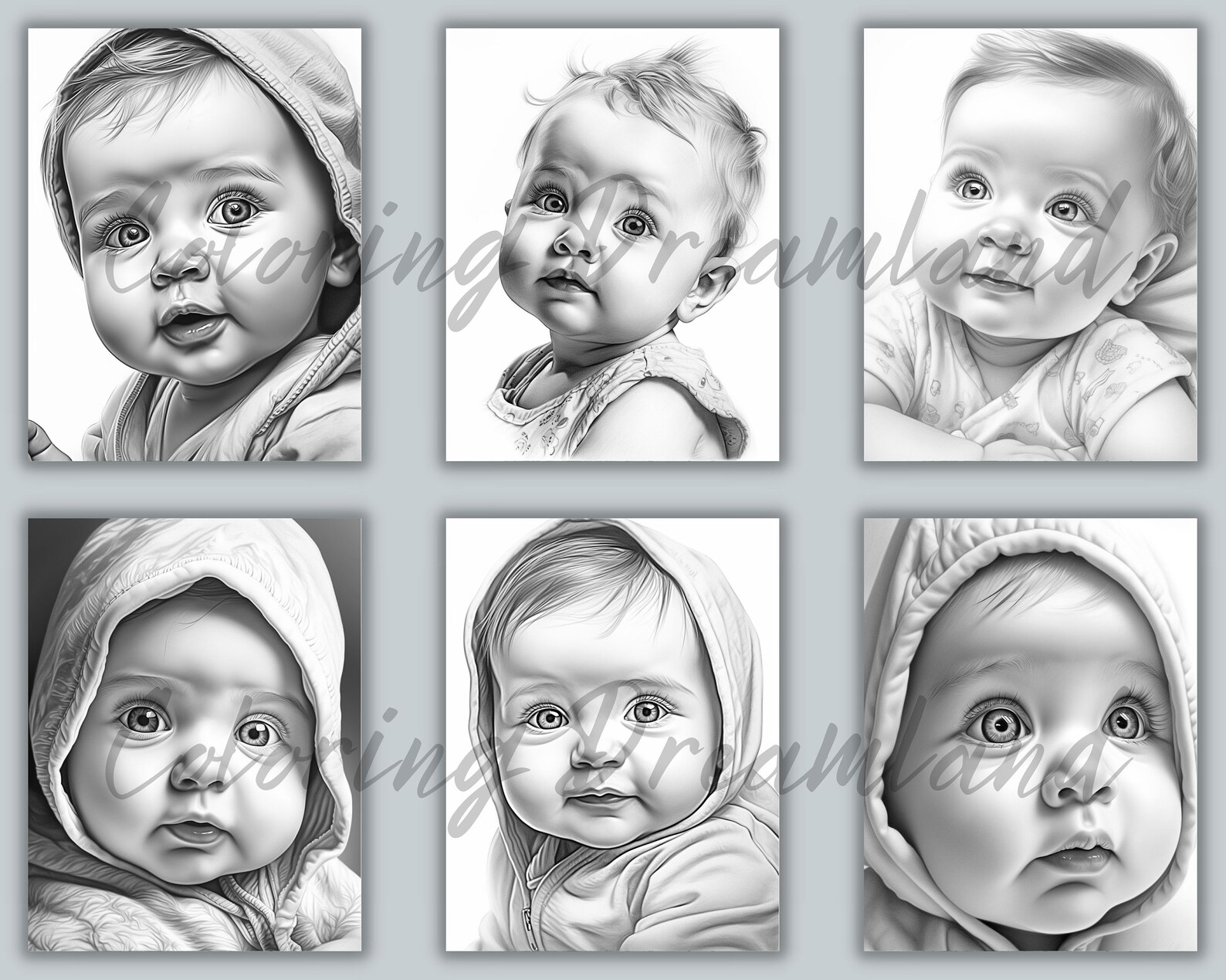 Cute Babies Coloring Pages Book Babies Grayscale Coloring - Etsy
