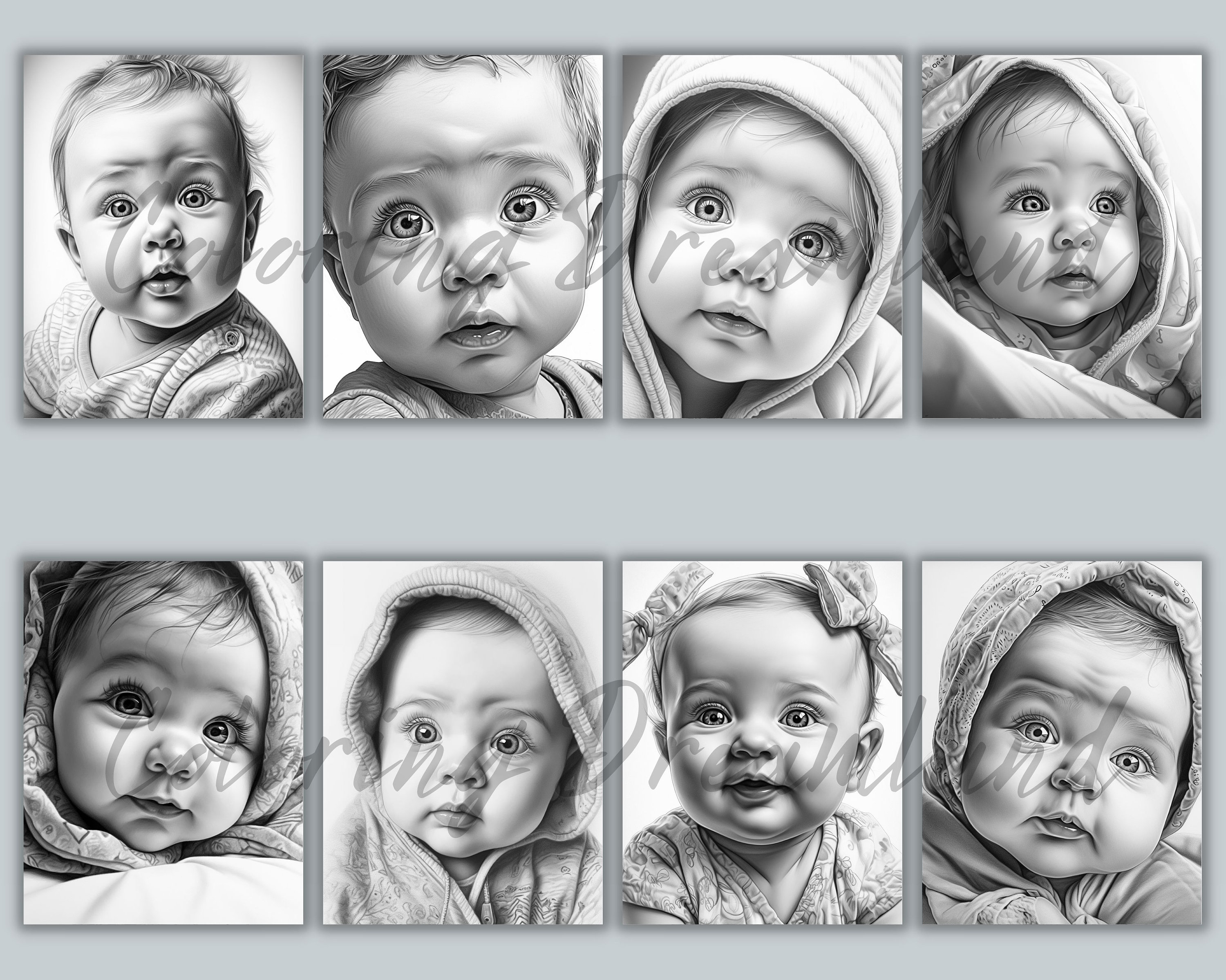 Cute Babies Coloring Pages Book Babies Grayscale Coloring - Etsy