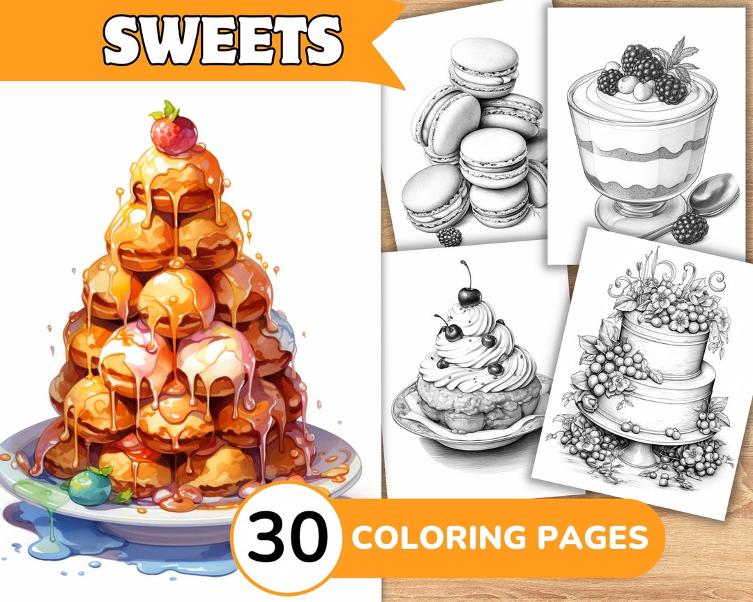 Sweet Coloring Pages Book, Sweet Grayscale Coloring Book, Sweet ...