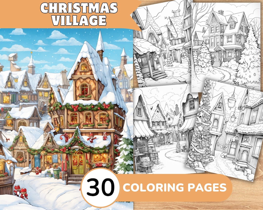 Christmas Village Coloring Pages Winter Village Coloring - Etsy