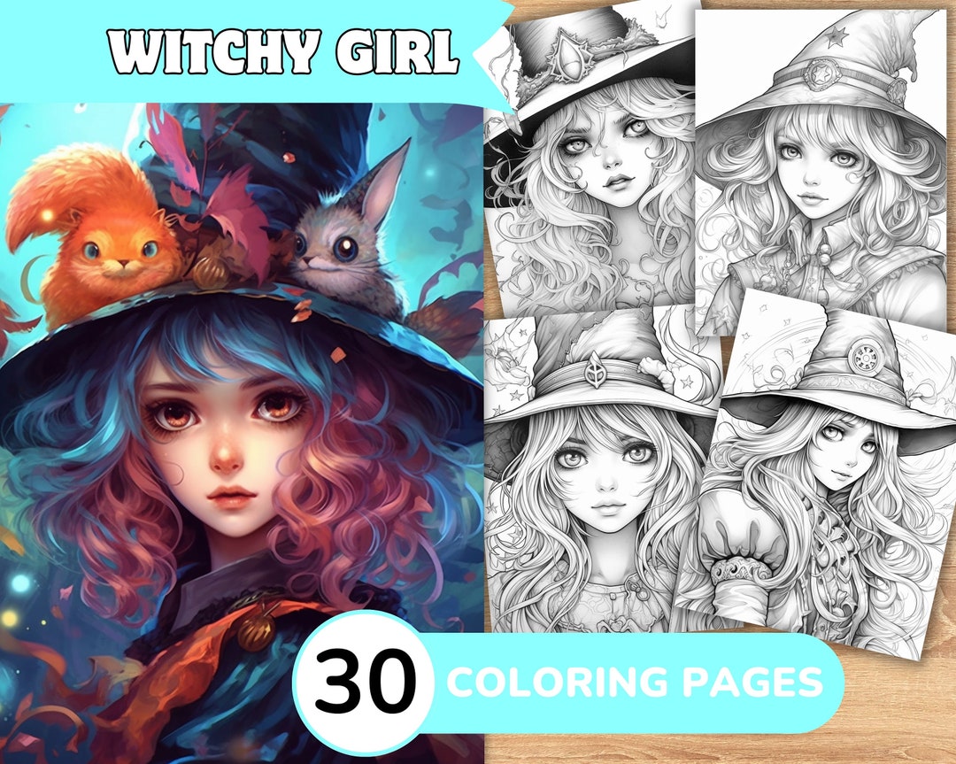 Witch Coloring Pages, Witch Coloring Book, Witch Grayscale Coloring ...