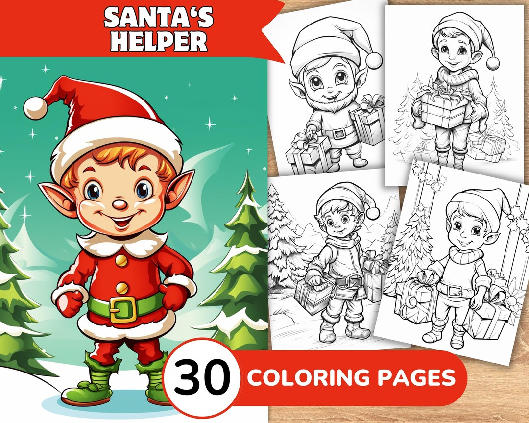 Santas Helper Coloring Pages, Christmas Elf Coloring Book, Christmas ...