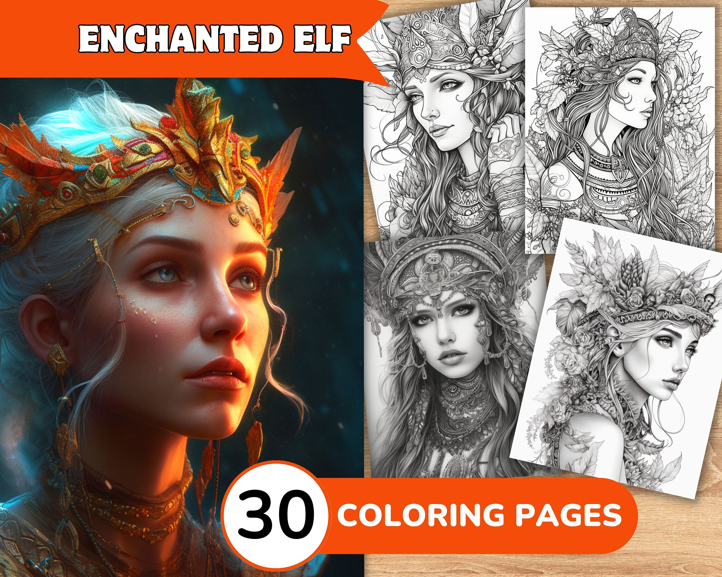 Fantasy Elf Coloring Pages Book Fantasy Elf Coloring Pages - Etsy