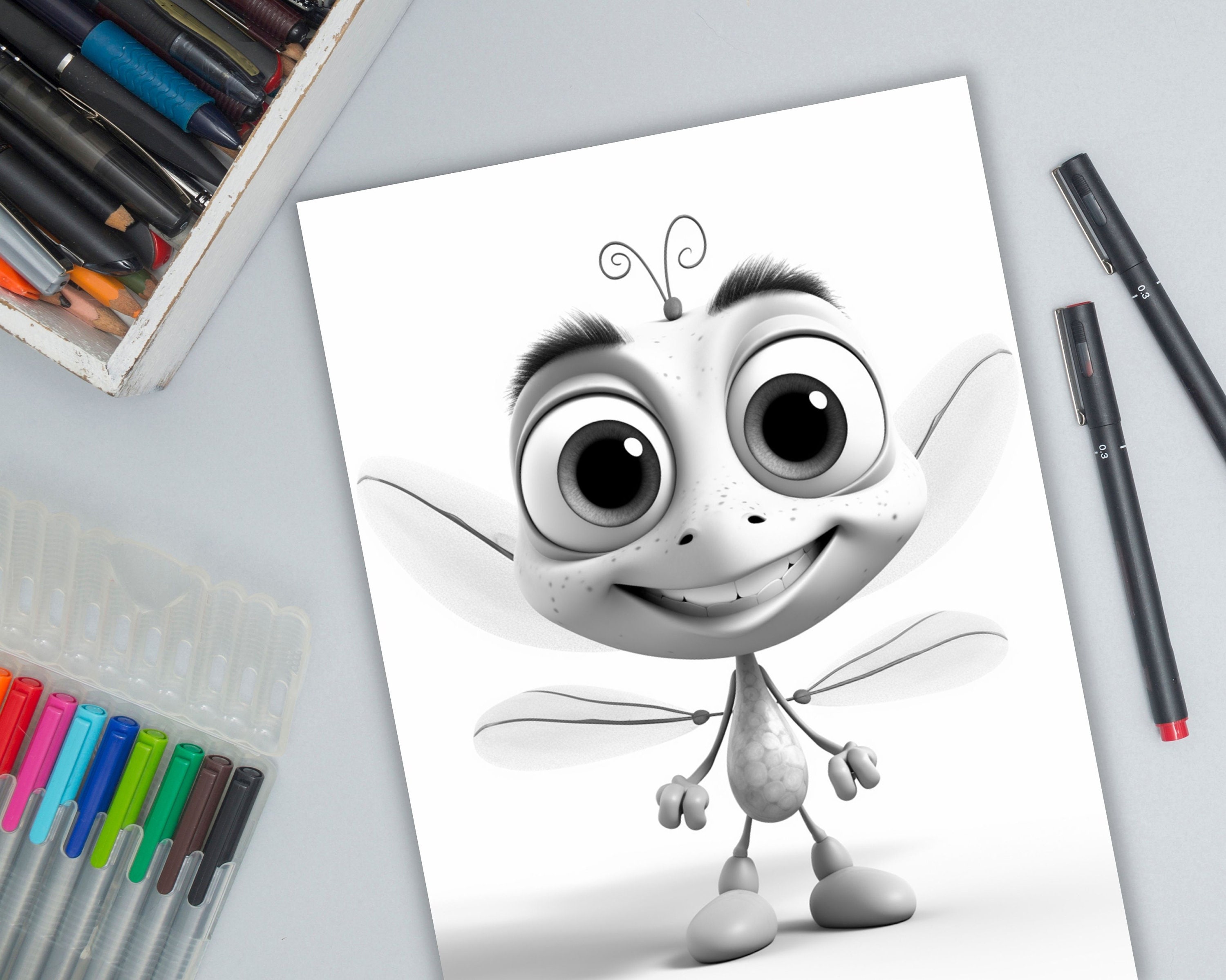 Cute Bugs Coloring Pages Book Bugs Coloring Pages Grayscale - Etsy