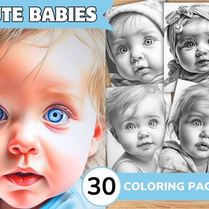 Cute Babies Coloring Pages Book Babies Grayscale Coloring - Etsy