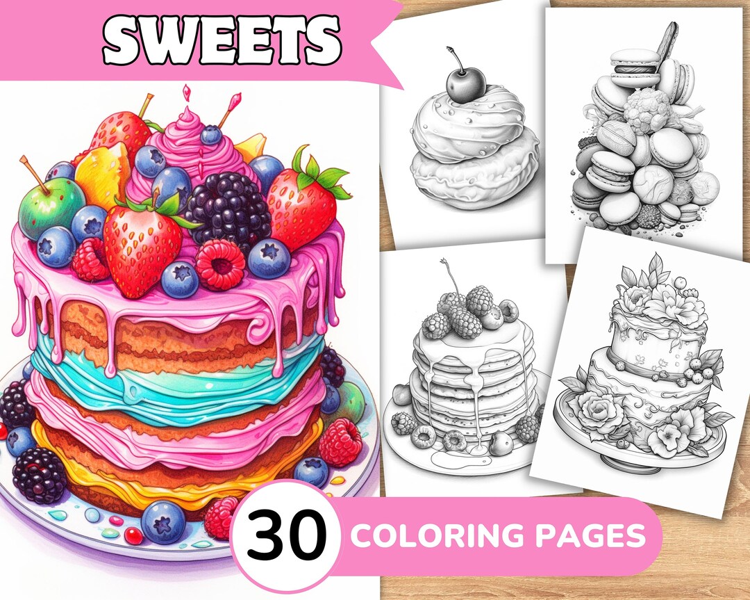 Sweet Coloring Pages Book, Sweet Grayscale Coloring Book, Sweet ...