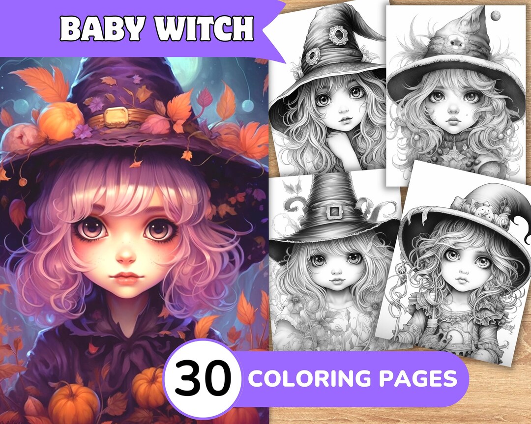Witch Coloring Pages, Witch Coloring Book, Witch Grayscale Coloring ...