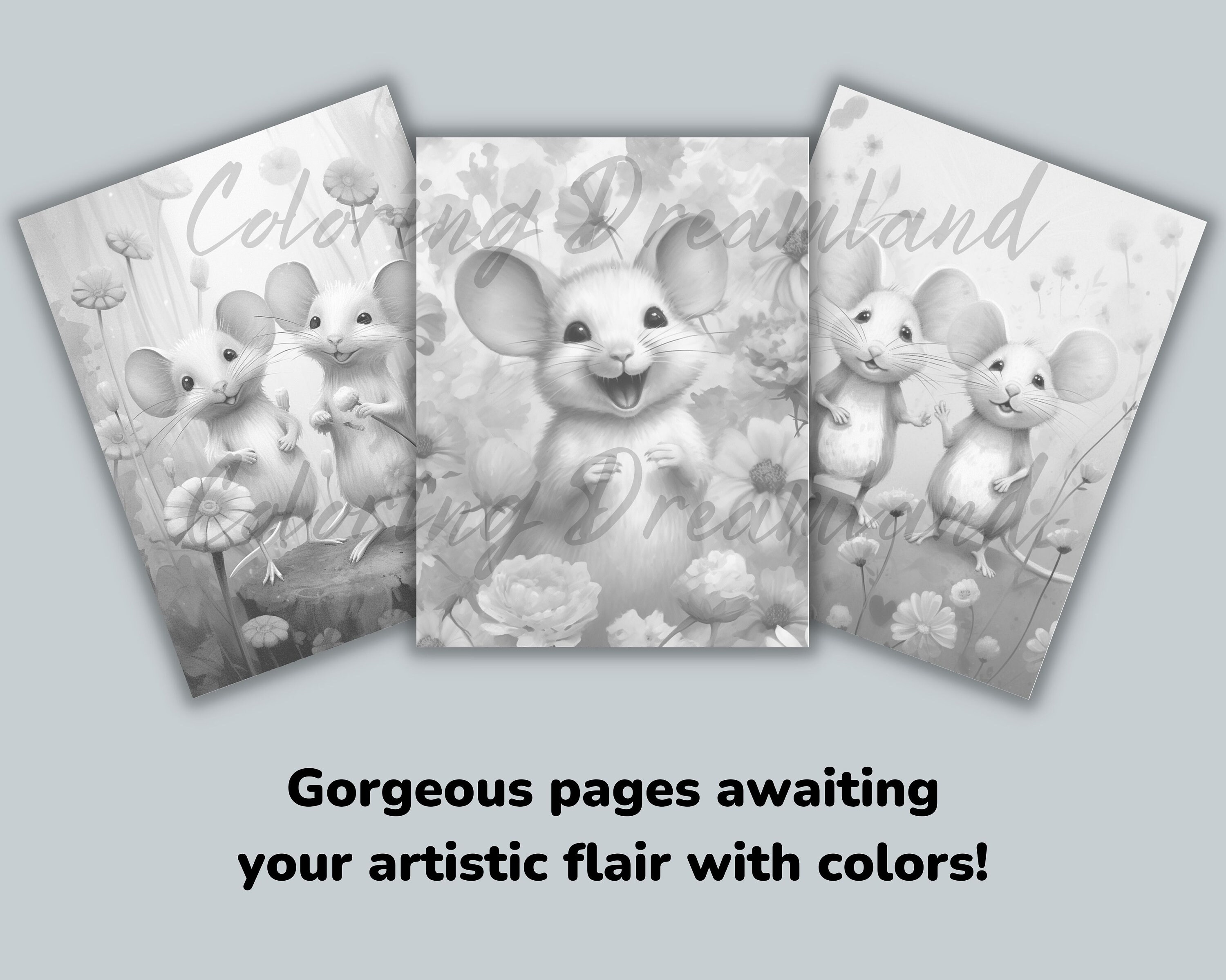 Mice Coloring Book Mice Coloring Page Fairytale Coloring - Etsy