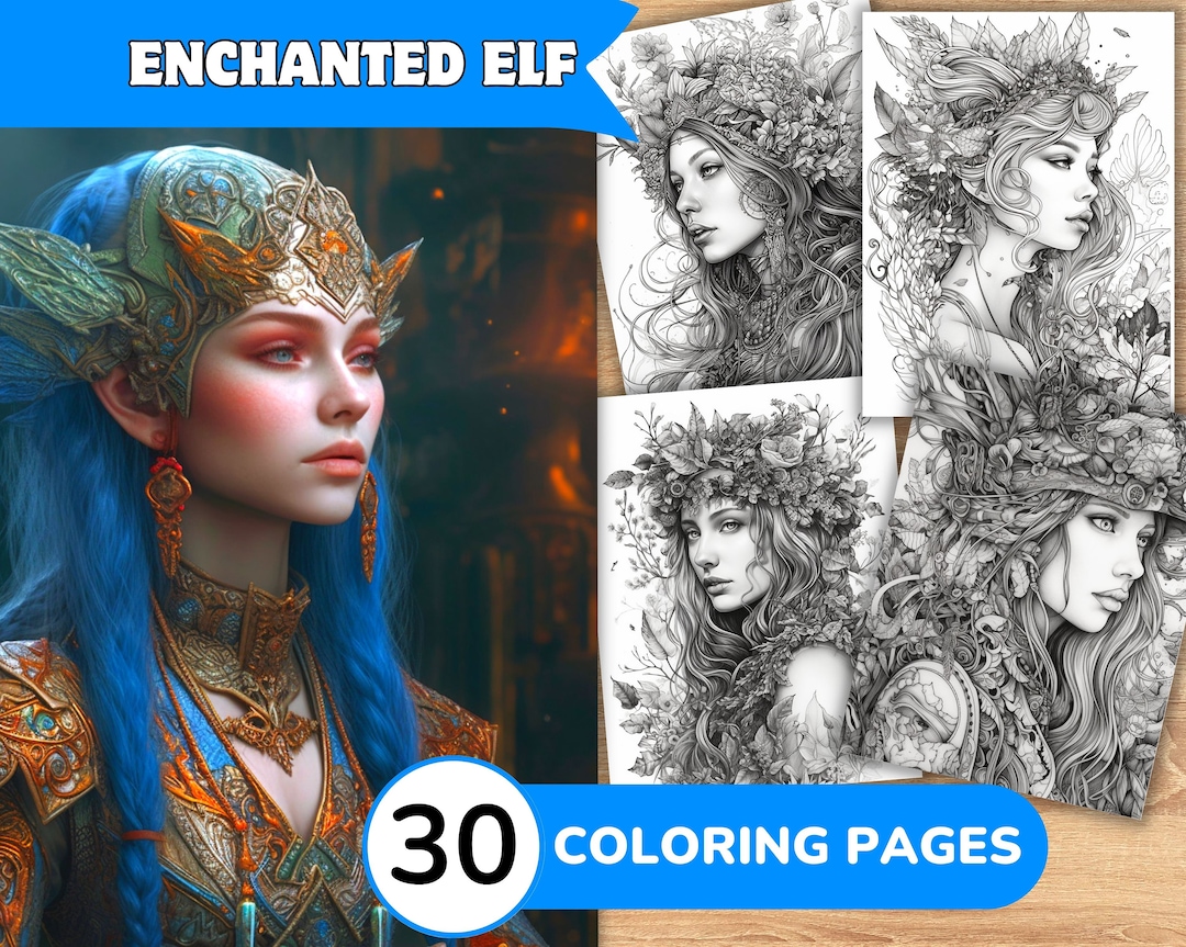 Fantasy Elf Coloring Pages Book, Fantasy Elf Coloring Pages, Realistic ...