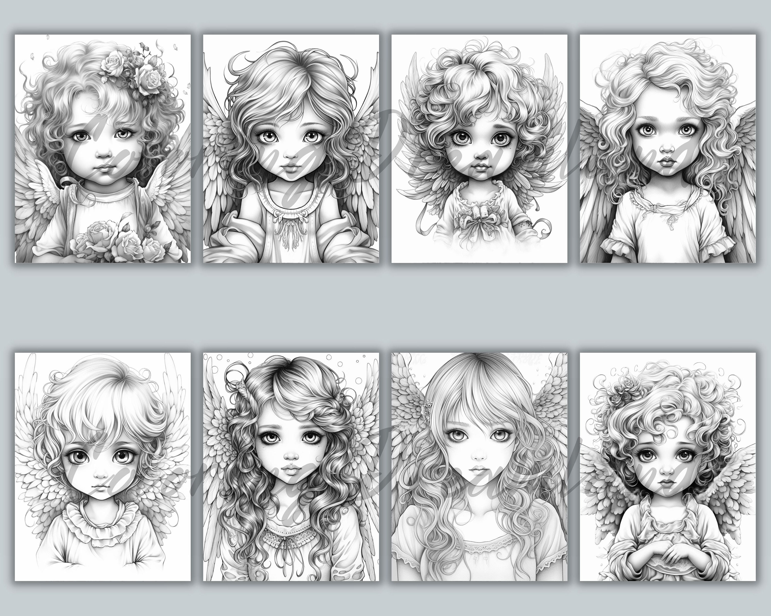 Angel Coloring Pages, Angel Coloring Book, Angel Grayscale Coloring ...