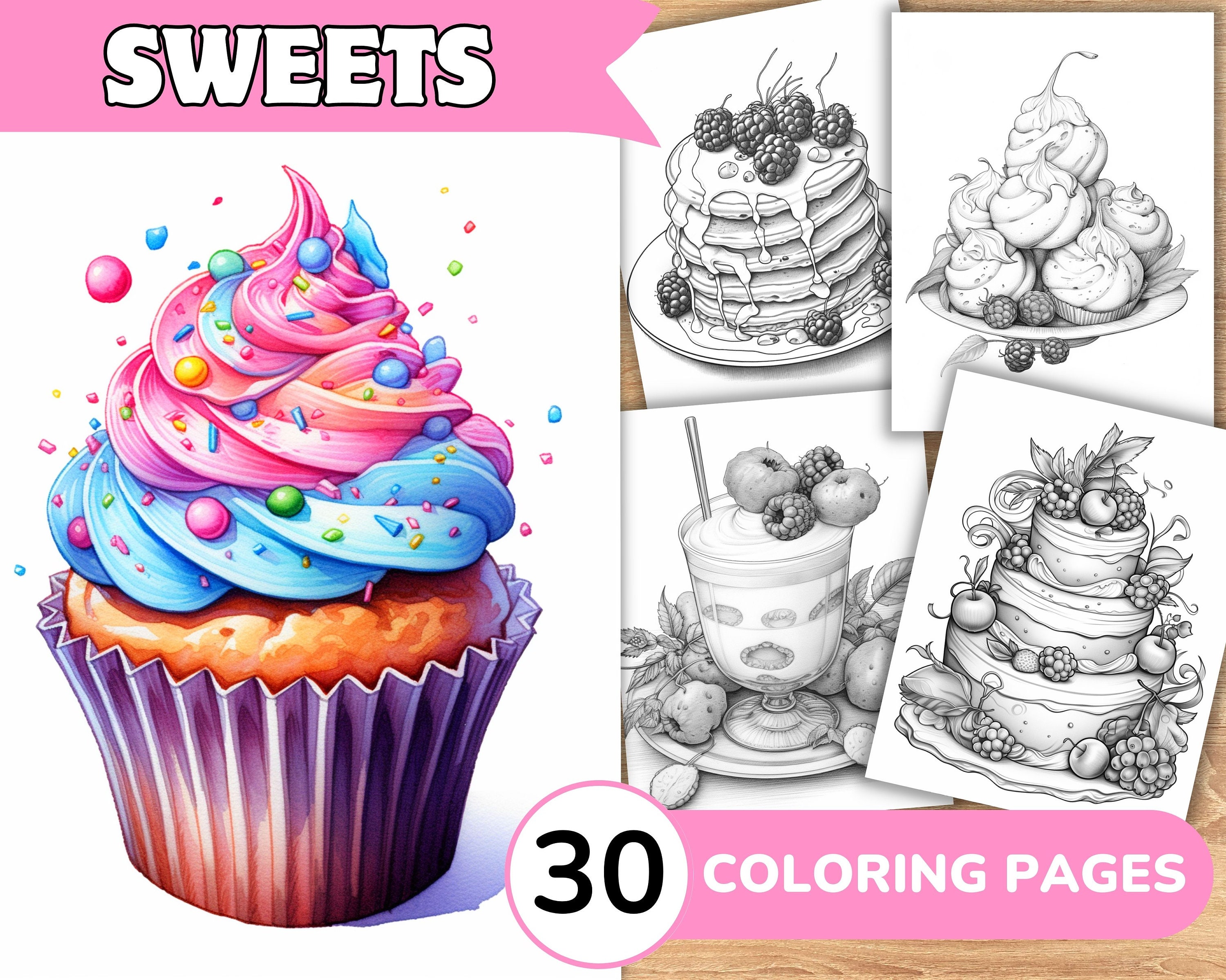 Sweet Coloring Pages Book Sweet Grayscale Coloring Book - Etsy