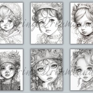 Princess Coloring Pages Book, Cute Princess Grayscale Coloring Book ...