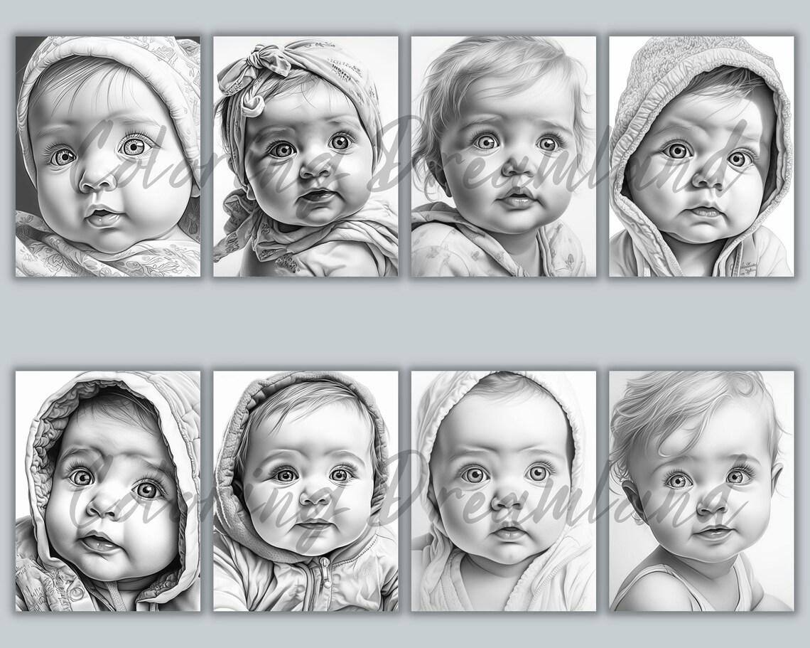 Cute Babies Coloring Pages Book Babies Grayscale Coloring - Etsy