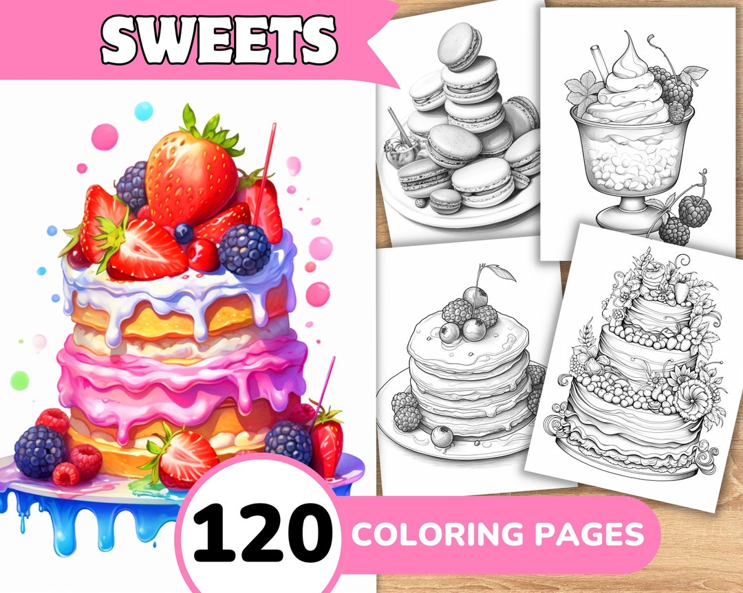 Sweet Coloring Pages Book, Sweet Grayscale Coloring Book, Sweet ...