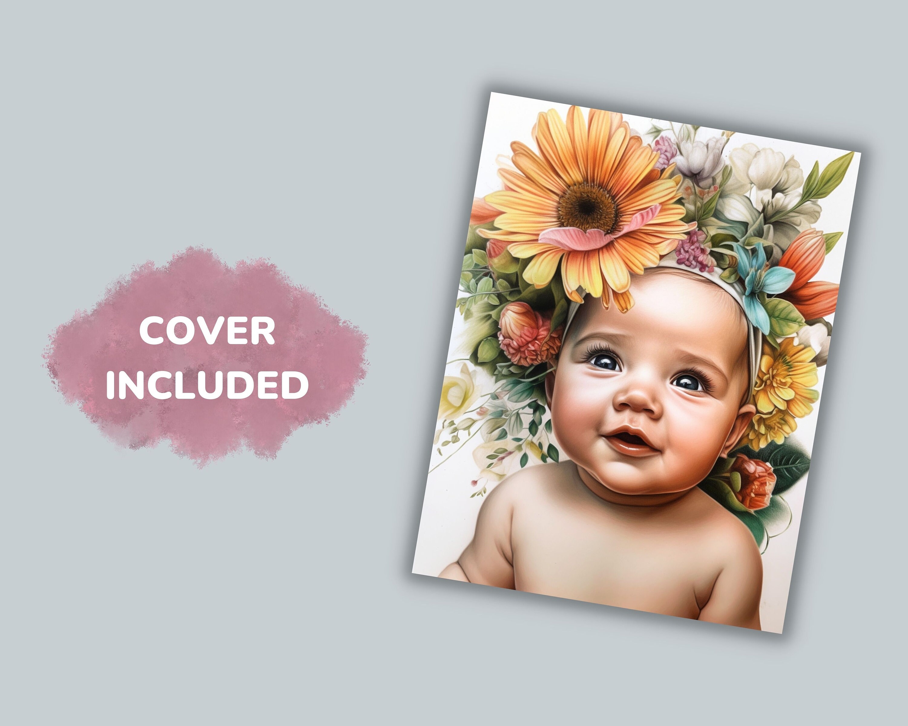 Flower Babies Coloring Pages Book Cute Babies Grayscale - Etsy