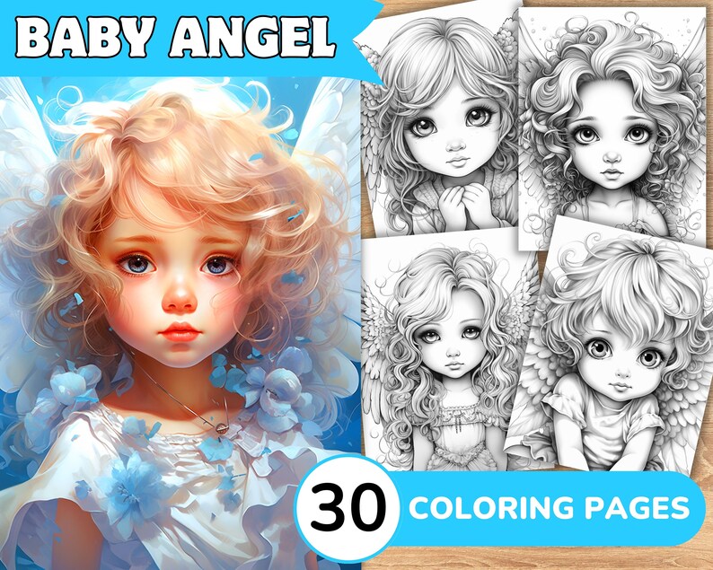 Angel Coloring Pages Angel Coloring Book Angel Grayscale - Etsy