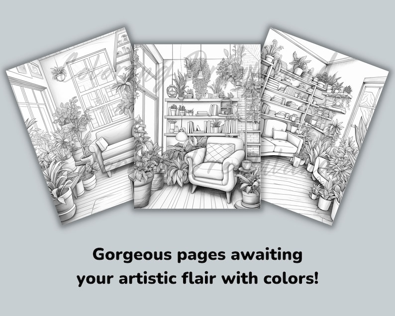 Interior Coloring Pages Book Interior Design Grayscale - Etsy