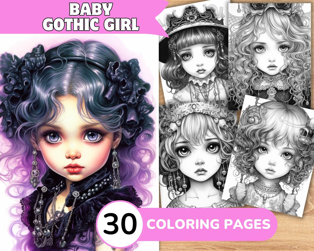 Gothic Girl Coloring Pages, Gothic Girl Coloring Book, Gothic Grayscale ...
