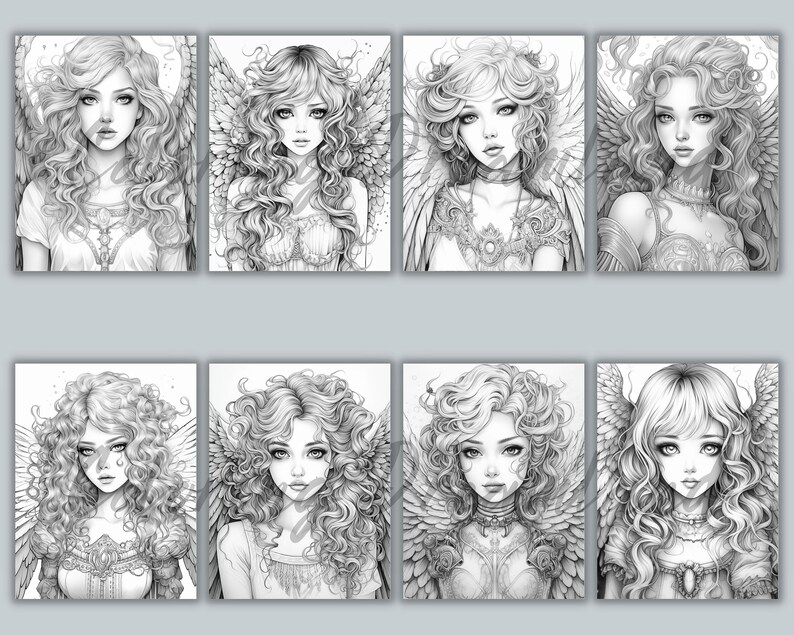 Angel Coloring Pages Angel Coloring Book Angel Grayscale - Etsy