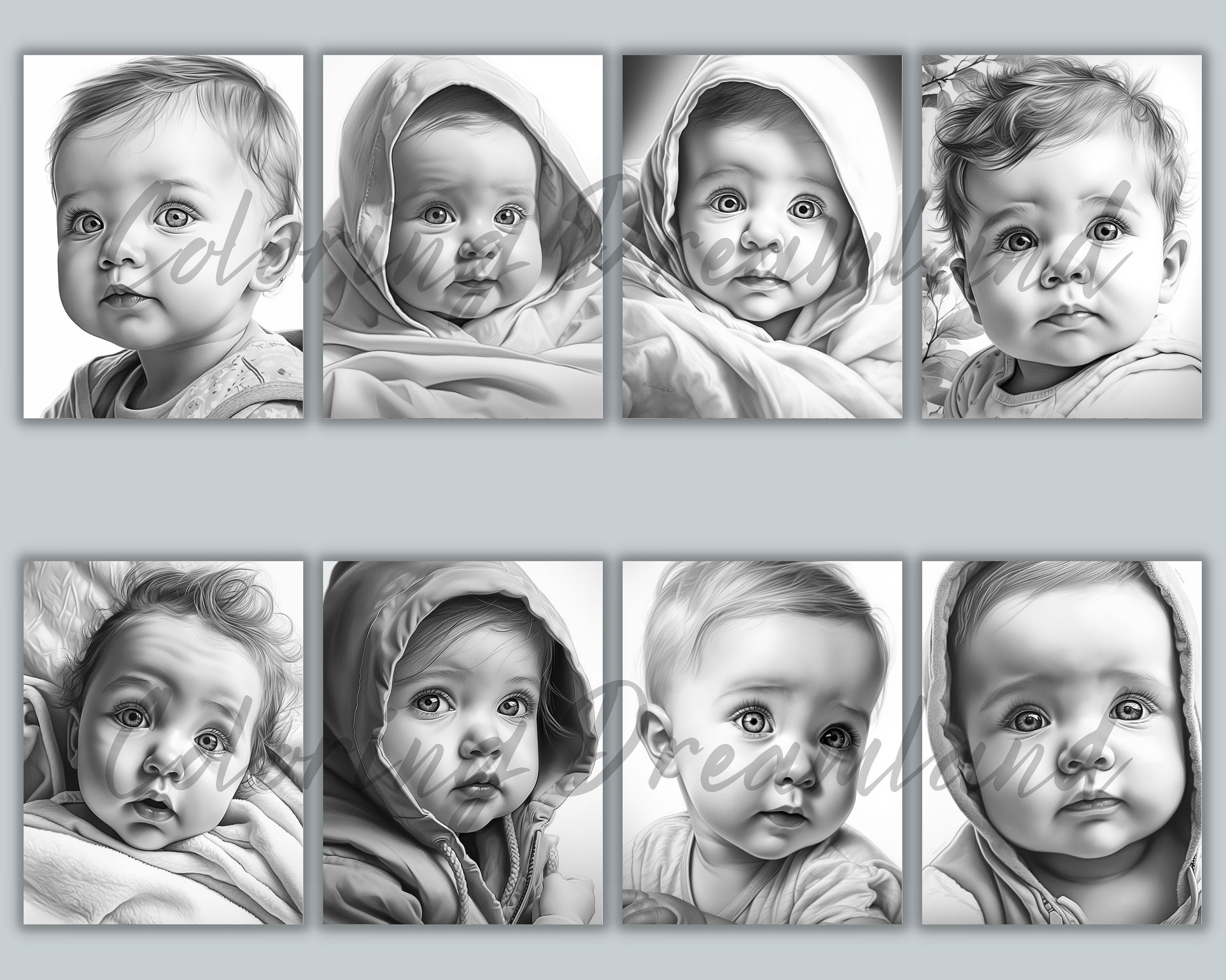 Cute Babies Coloring Pages Book Babies Grayscale Coloring - Etsy