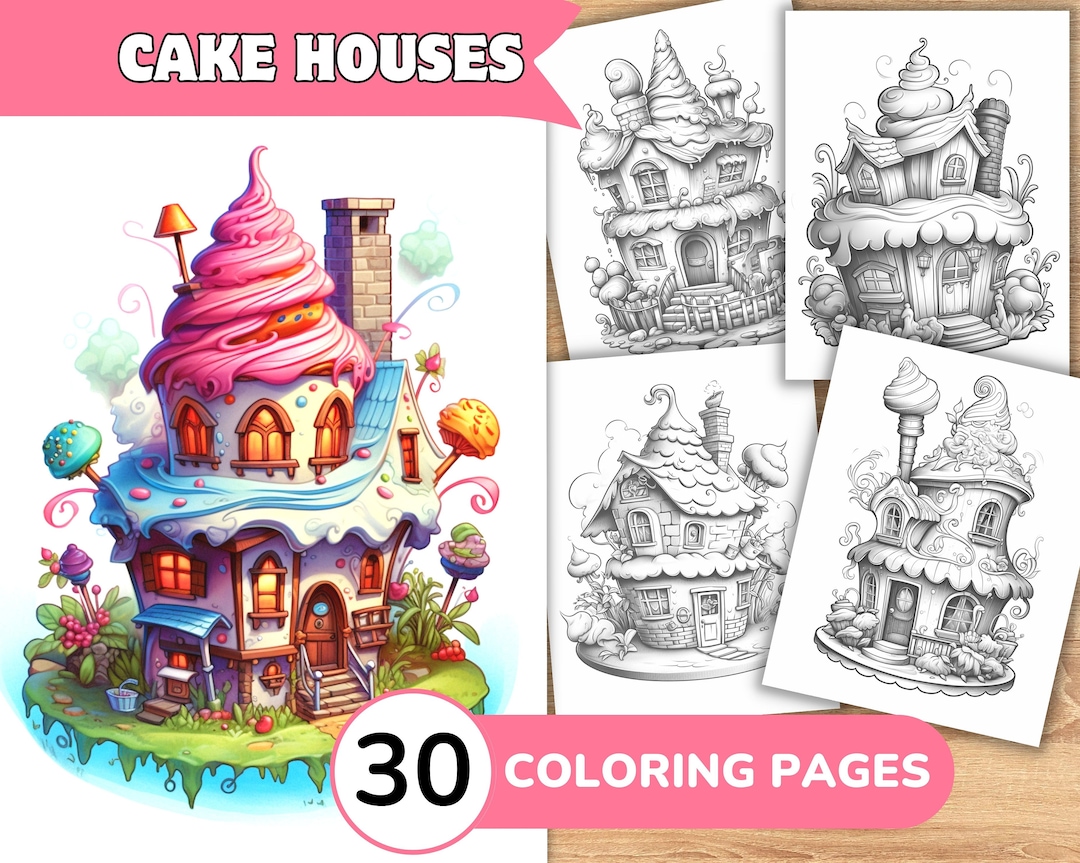 Cake Houses Coloring Book, Sweet Coloring, House Coloring Pages, Fairy ...