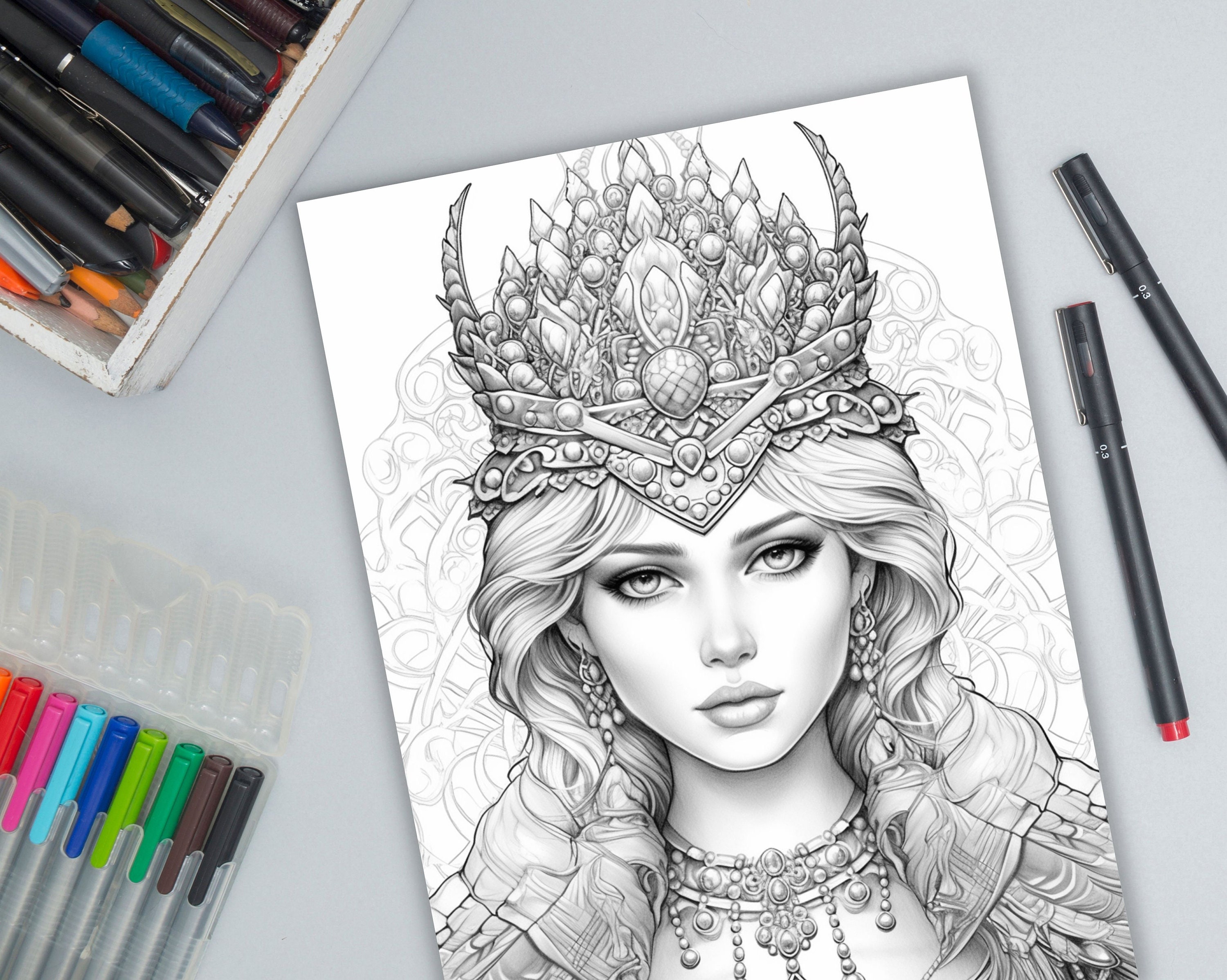 Queen Coloring Book Queen Coloring Pages Cute Queen Etsy