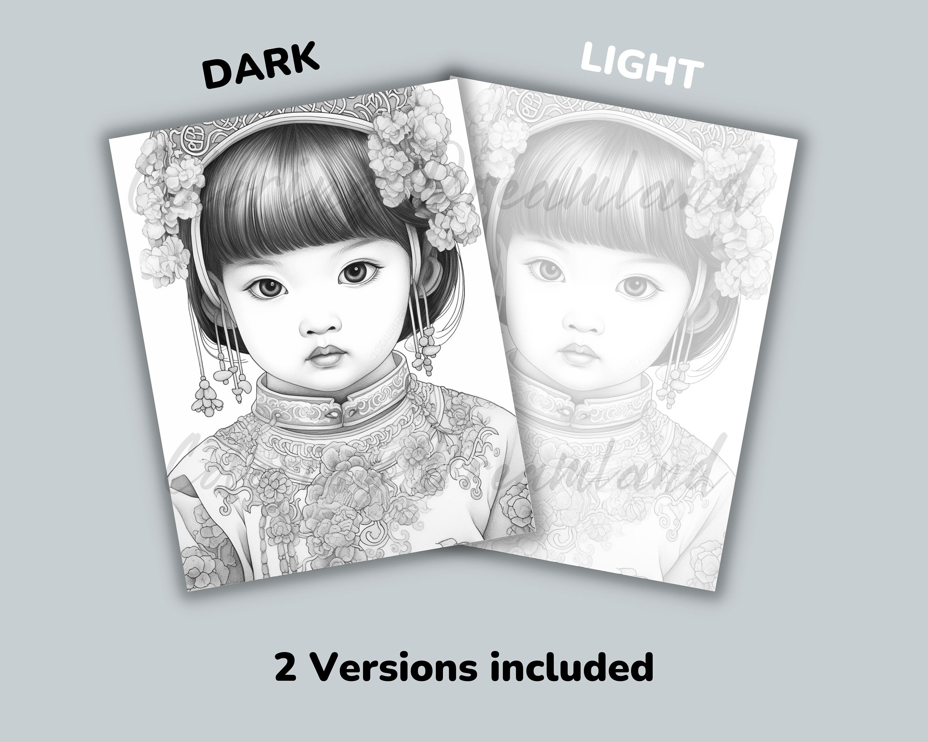 Asian Coloring Pages Asian Coloring Girl Coloring Book Girl - Etsy