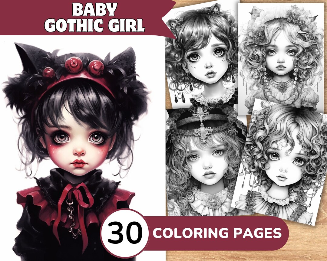Gothic Girl Coloring Pages, Gothic Girl Coloring Book, Gothic Grayscale ...