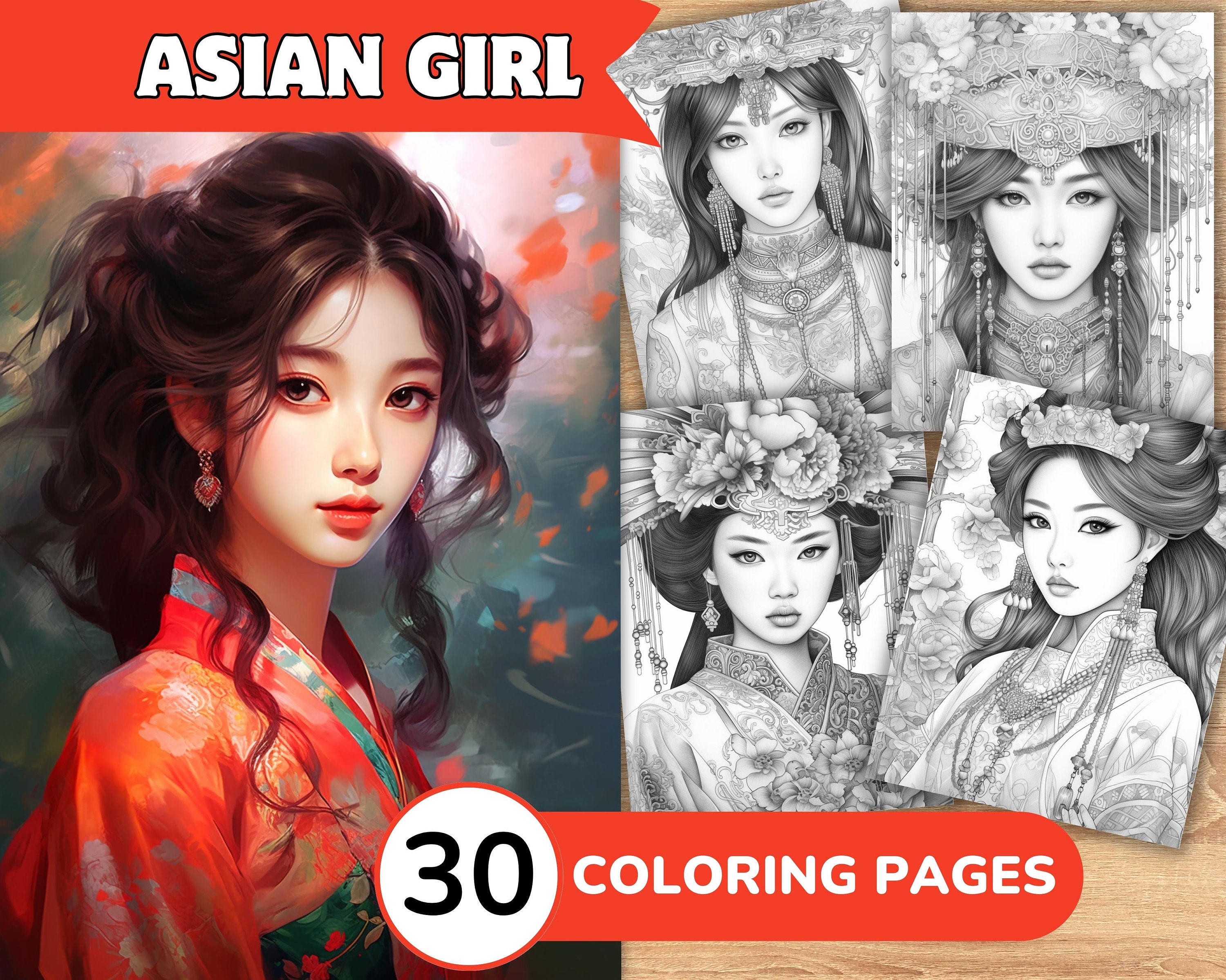 Asian Coloring Pages, Asian Coloring, Girl Coloring Book, Girl ...
