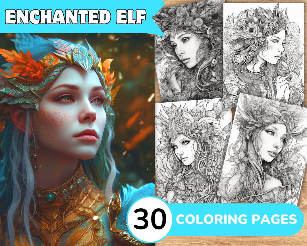 Fantasy Elf Coloring Pages Book Fantasy Elf Coloring Pages - Etsy