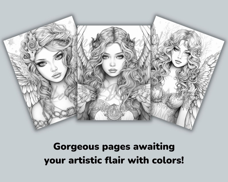 Angel Coloring Pages Angel Coloring Book Angel Grayscale - Etsy
