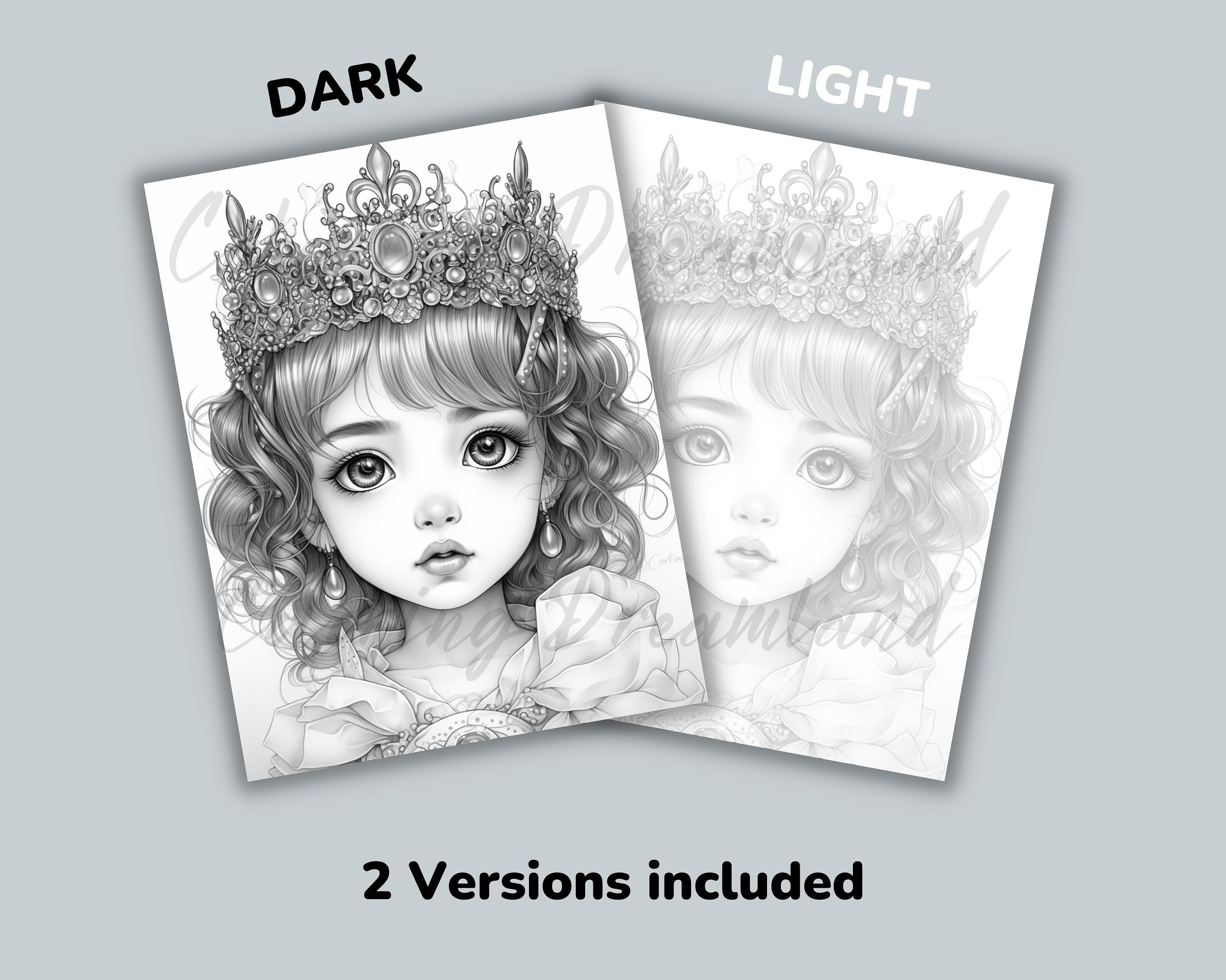 Princess Coloring Pages Book, Cute Princess Grayscale Coloring Book ...