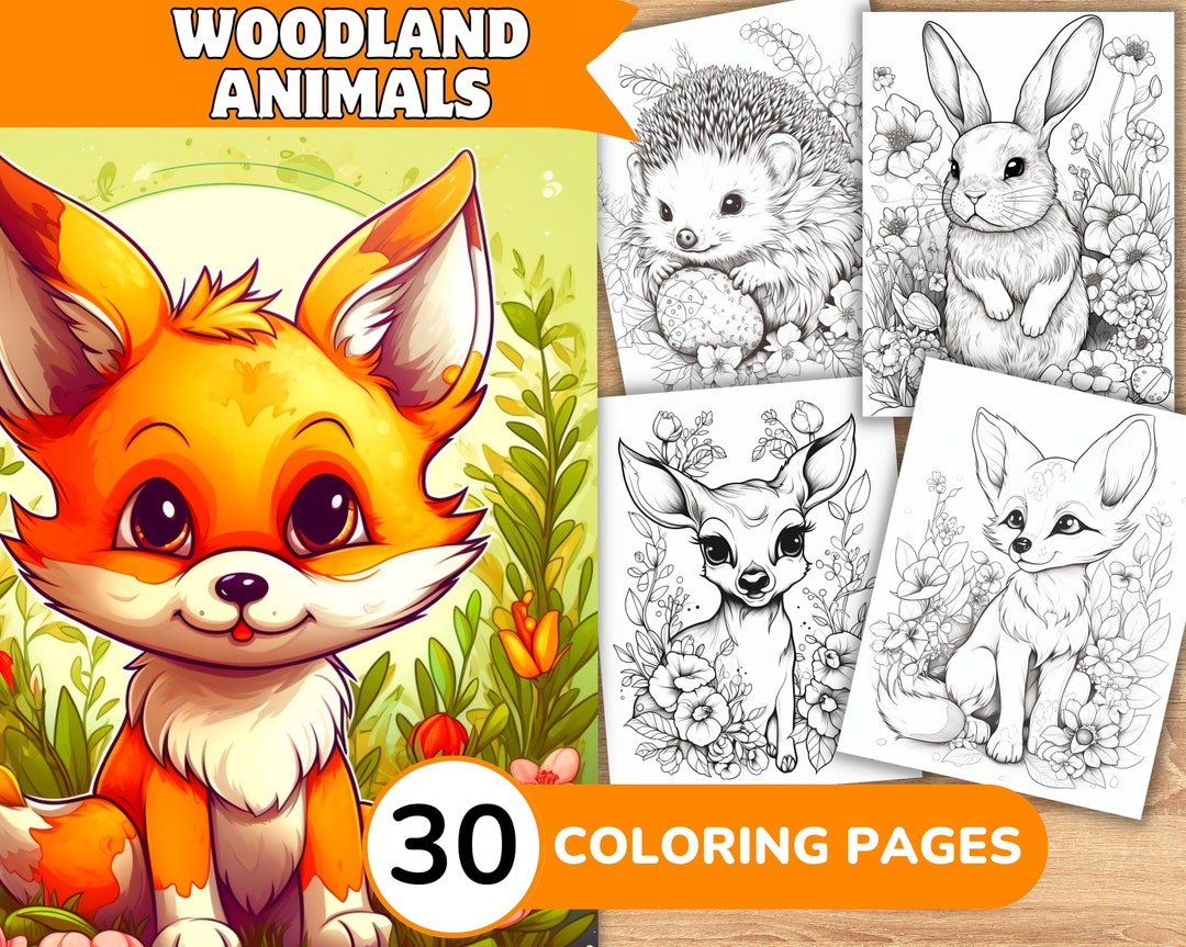Woodland Animal Coloring Book, Forest Animal Coloring Pages, Cute ...