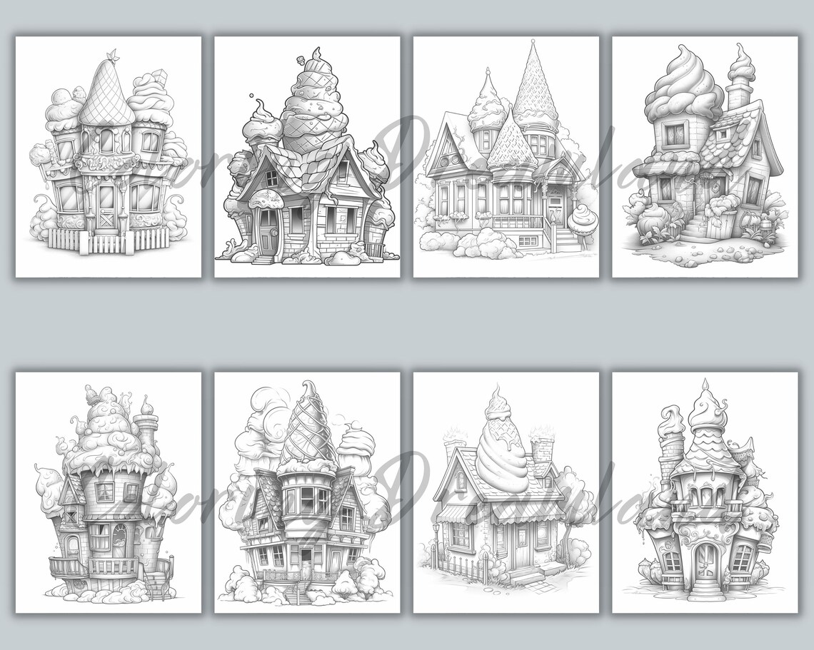Ice Cream Houses Coloring Book, Sweet Coloring, House Coloring Pages ...