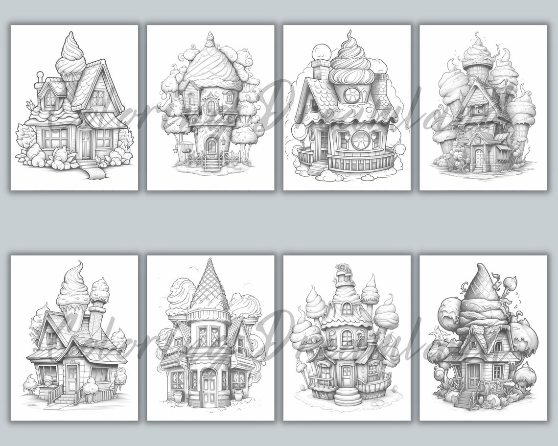 Ice Cream Houses Coloring Book, Sweet Coloring, House Coloring Pages ...