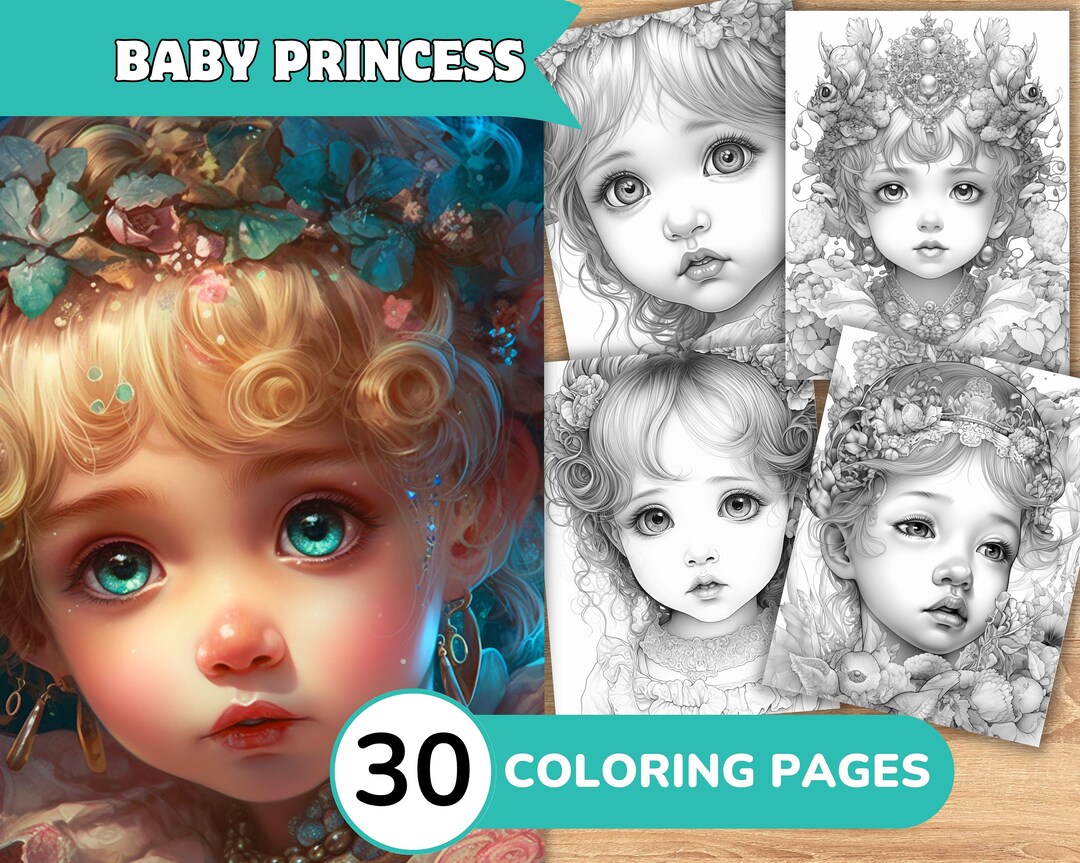 Princess Coloring Pages Book, Cute Princess Grayscale Coloring Book ...