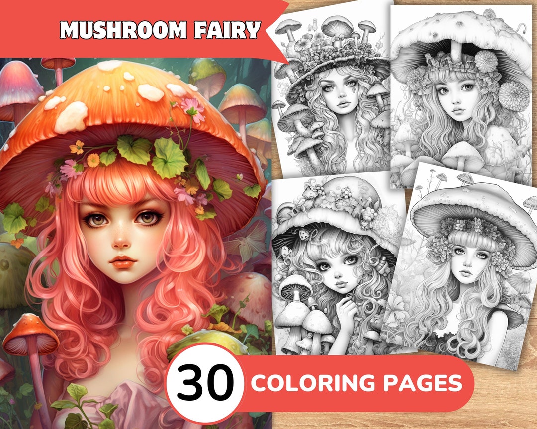 Mushroom Fairy Coloring Pages, Mushroom Fairy Coloring Book, Cute Fairy ...