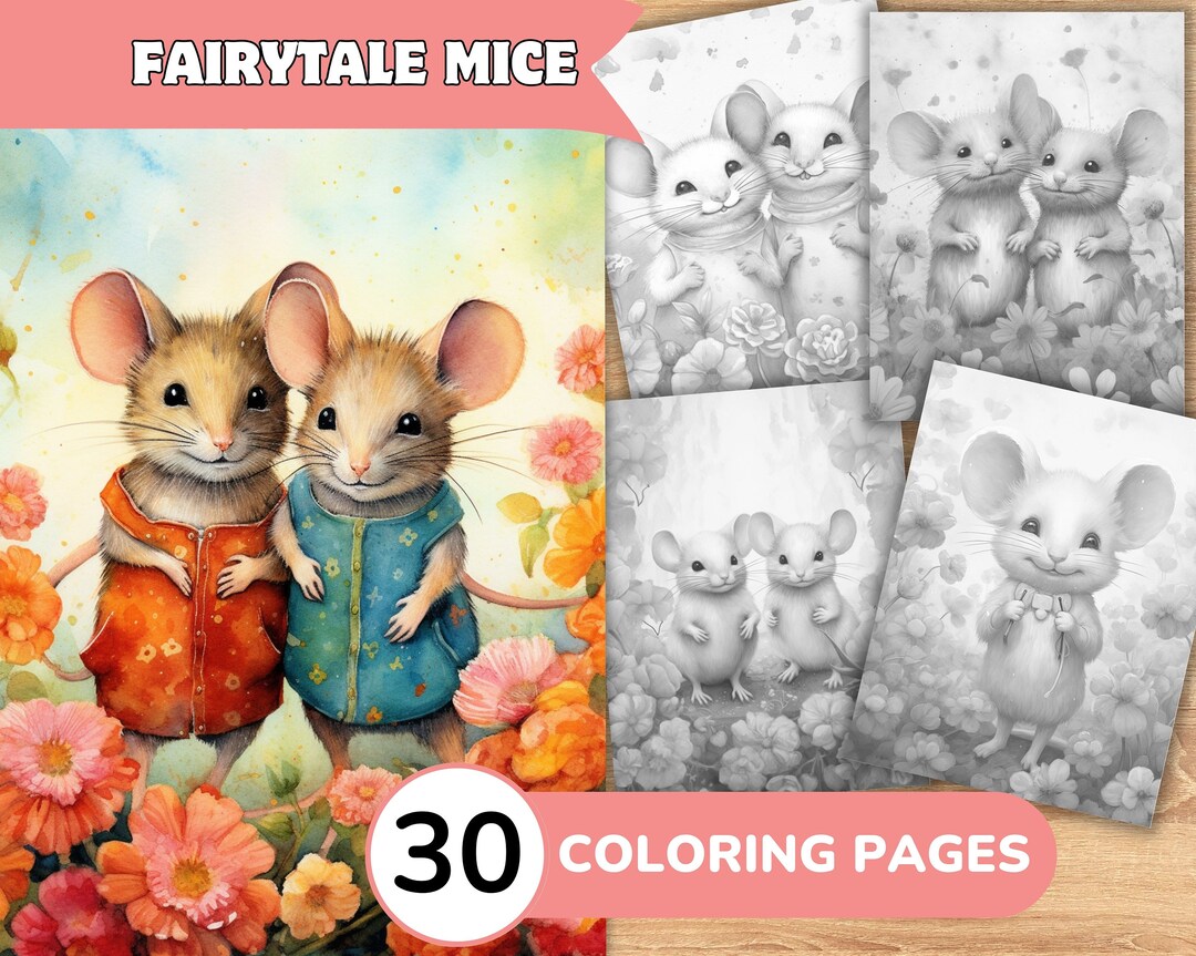 Mice Coloring Book, Mice Coloring Page, Fairytale Coloring, Animal ...