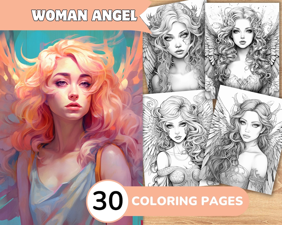 Angel Coloring Pages, Angel Coloring Book, Angel Grayscale Coloring ...